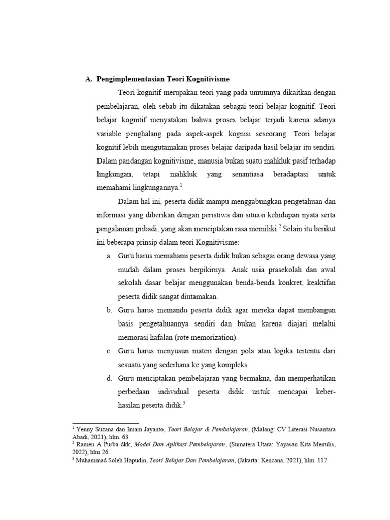 Teori Kognitivisme Dan Kelebihan Teori Konstruktivisme | PDF