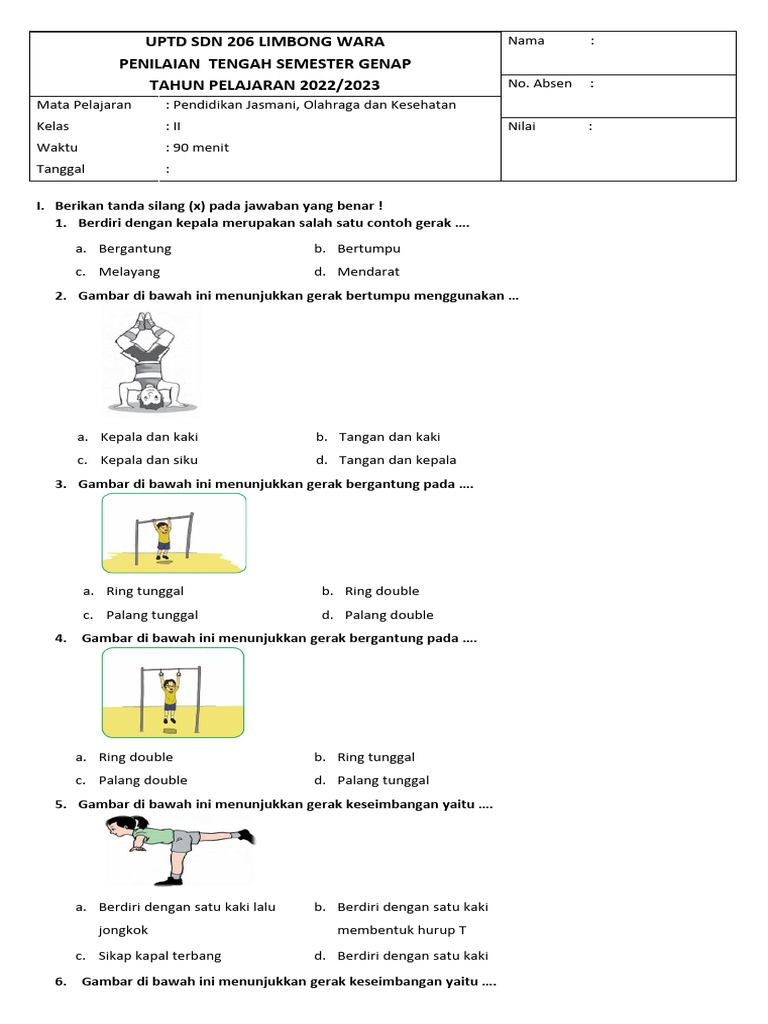 Soal PTS 2 PJOK Kelas 2 OK | PDF
