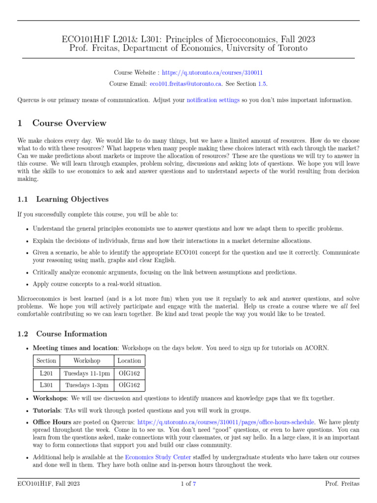ECO101 Fall 2023 Syllabus | PDF | Economics | Artificial Intelligence