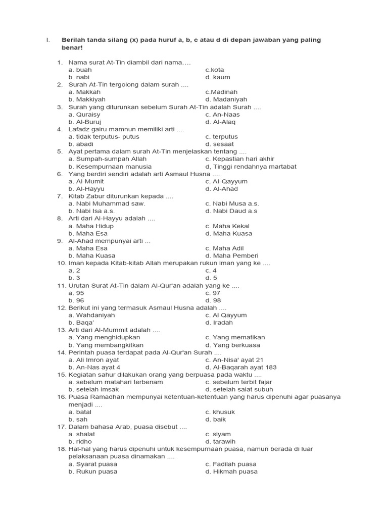 Soal PAS PAI Kelas 5 | PDF
