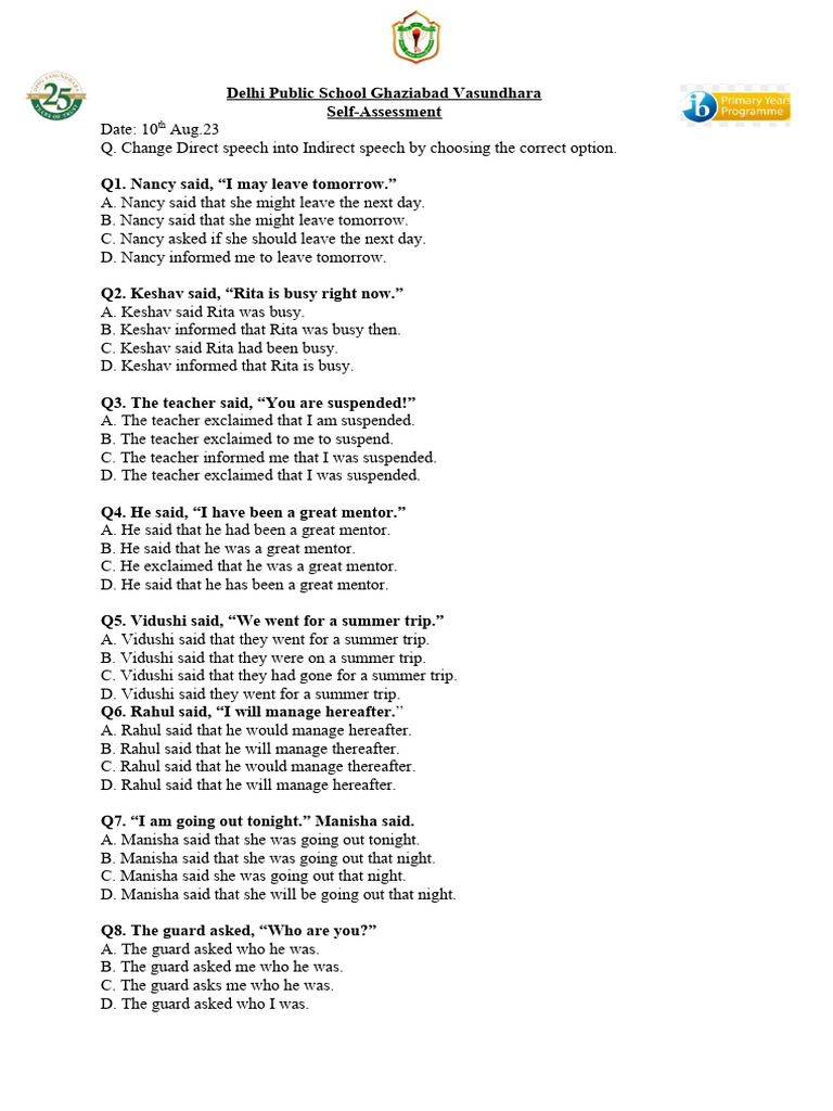 Reported Speech - Test | PDF