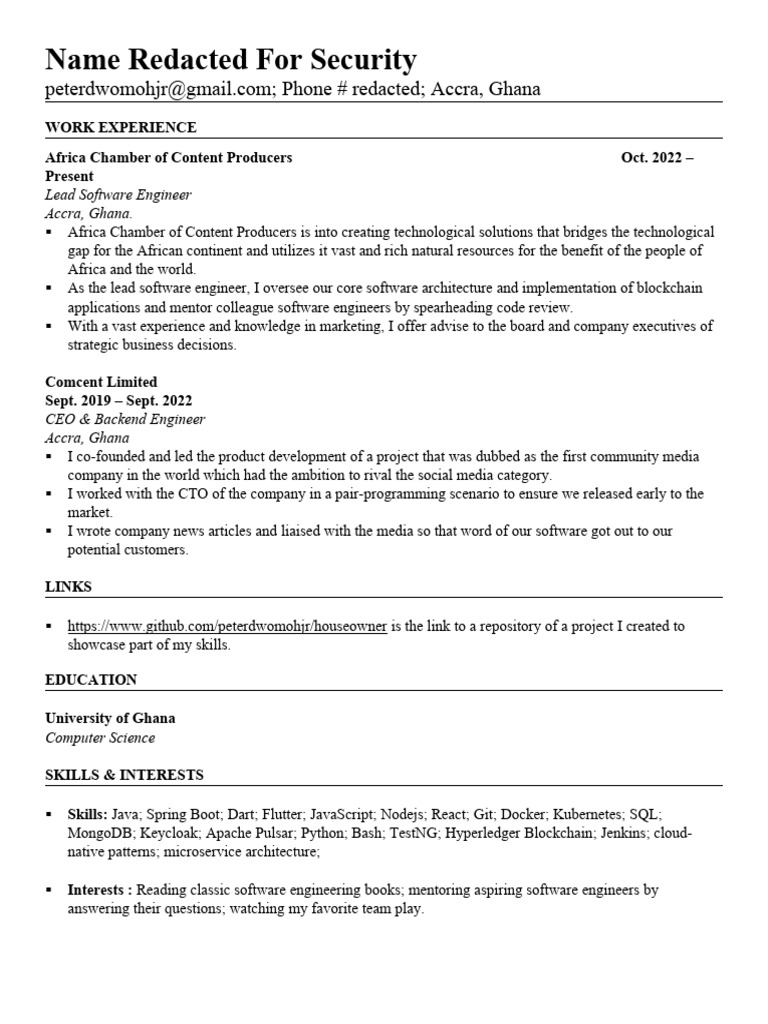 Peter Dwomoh Junior Resume Redacted | PDF