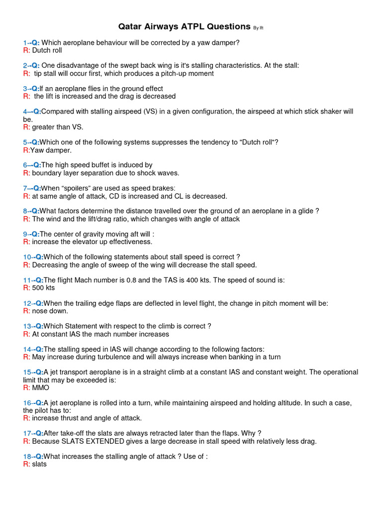 Qatar Airways ATPL Question Bank | PDF | Instrument Flight Rules | Airspeed