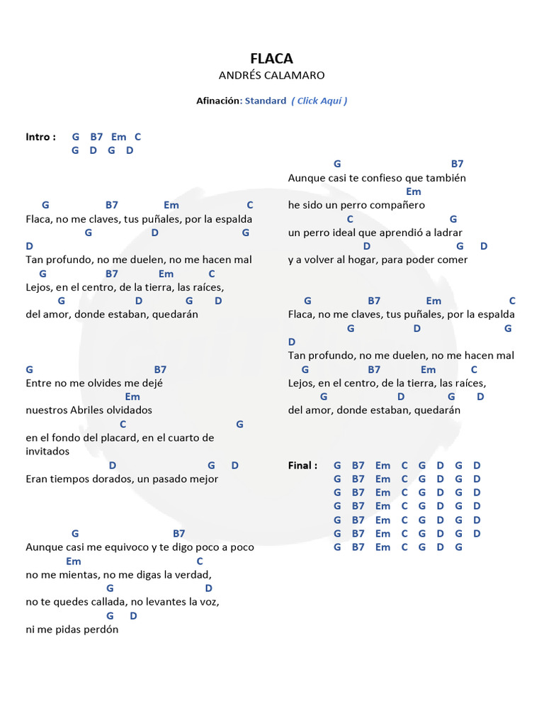 Flaca - Letra y Acordes | PDF