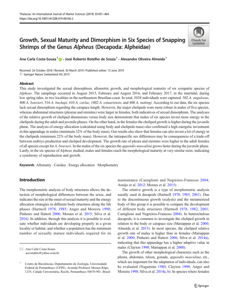 Costa-Souza Et Al 2019 - Growth, Sexual Maturity and Dimorphism in Six Species of Snapping | PDF ...