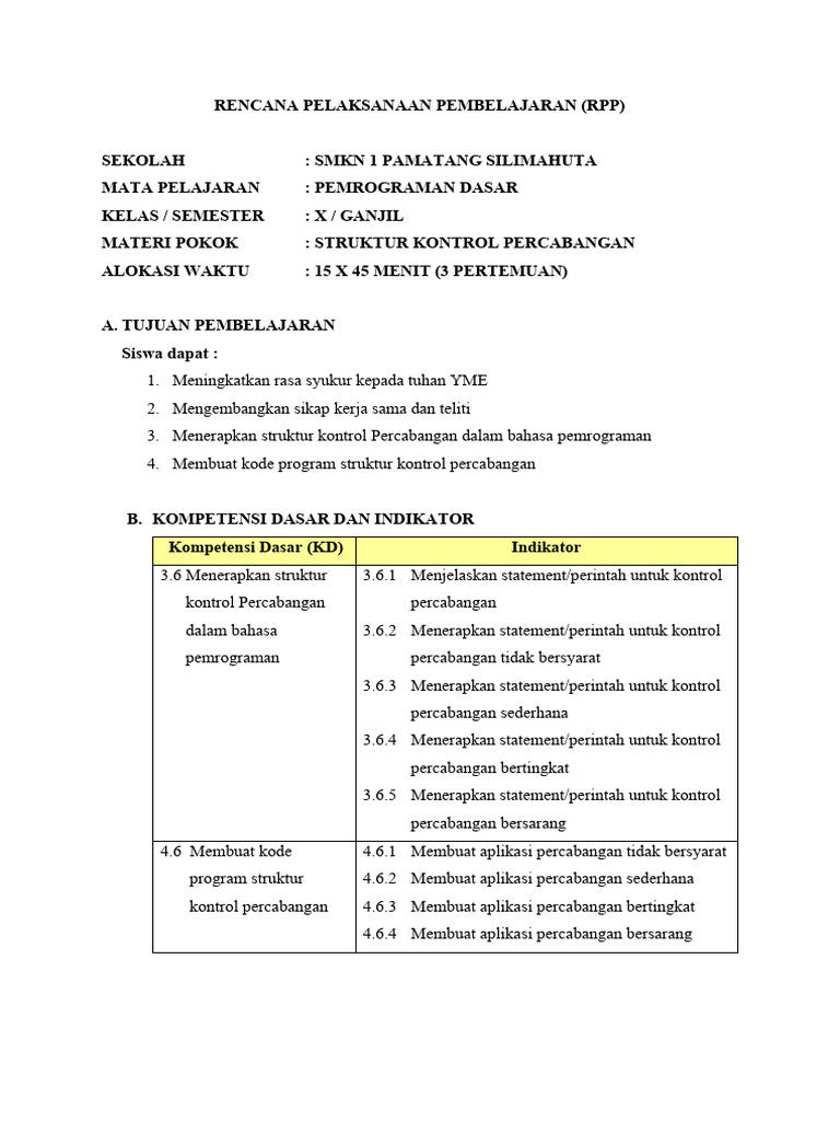 RPP-6 Struktur Kontrol Percabangan 13-15 | PDF