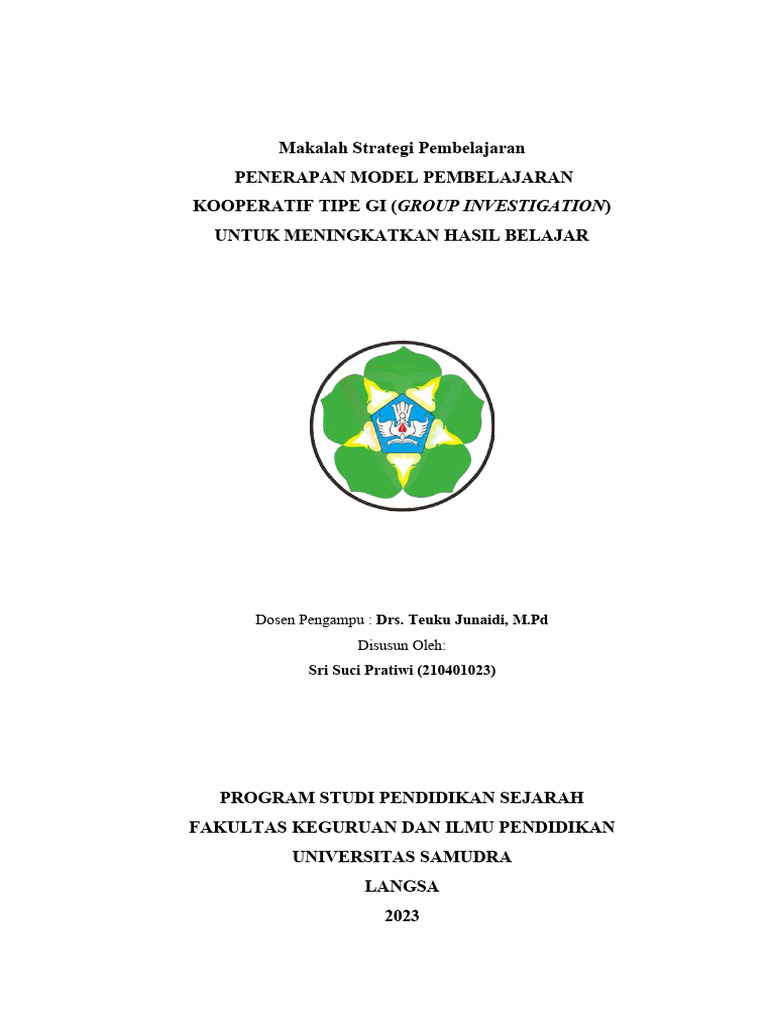 Model Pembelajaran Tipe GI (Group Investigation) | PDF