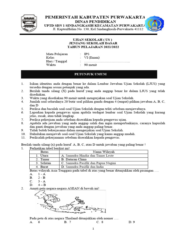 Soal US IPS - Tahun 2020-2021 | PDF