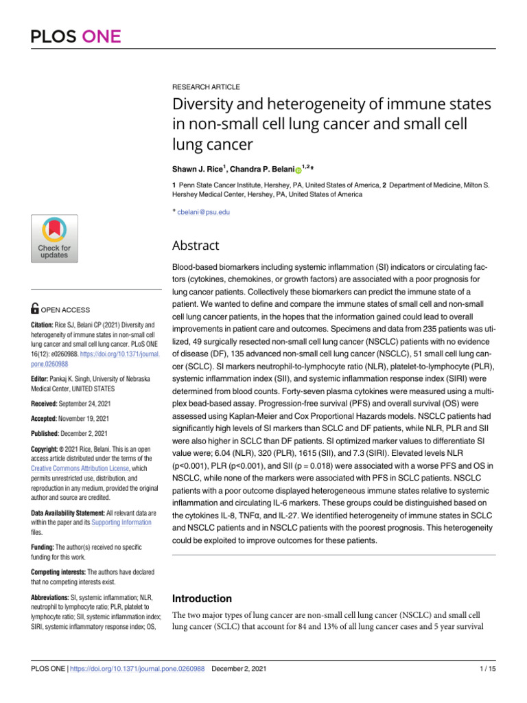 Diversity and Heterogeneity of Immune States in Non-Small Cell Lung ...