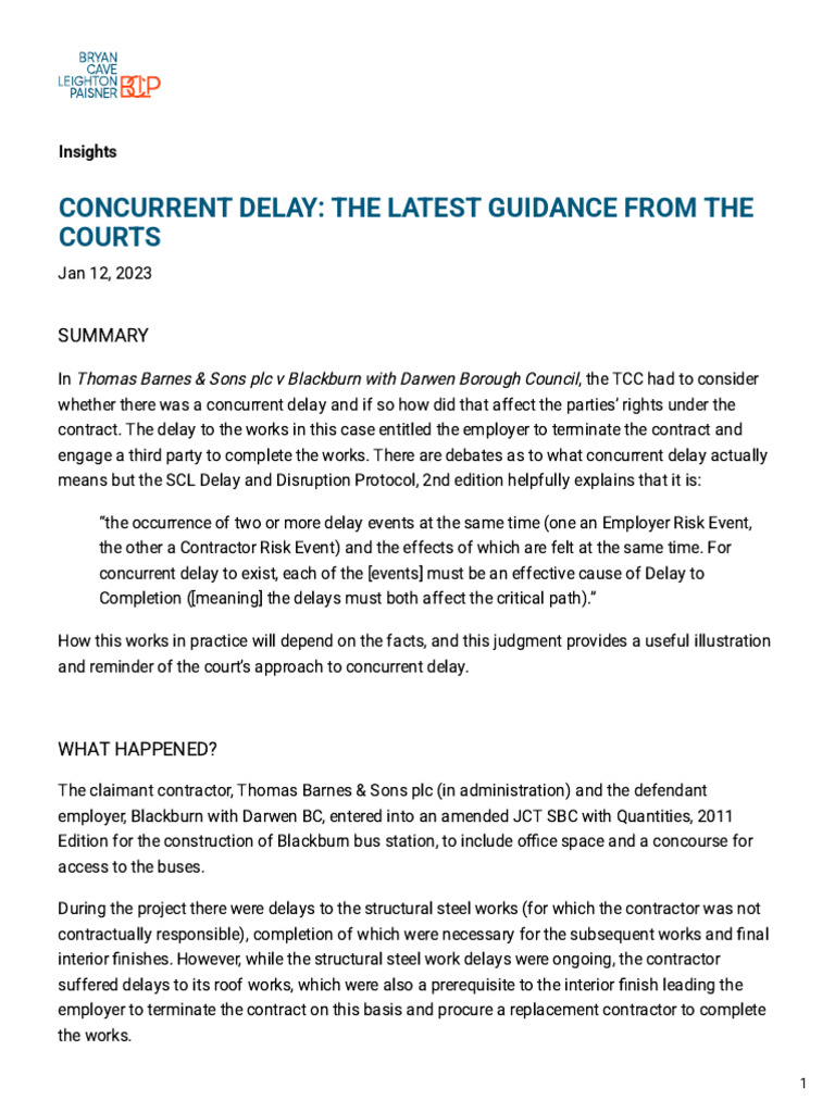Concurrent Delay in Construction | PDF | Breach Of Contract | Judgment (Law)