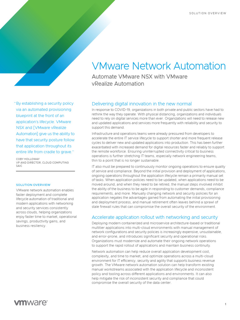 VMW Network Automation Solution Brief | Download Free PDF | Cloud Computing | Automation
