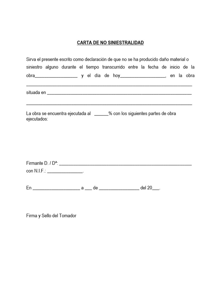 Carta de No Siniestralidad | PDF
