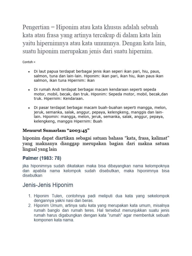 Sastra Indo Hiponim Dan Dipernim | PDF