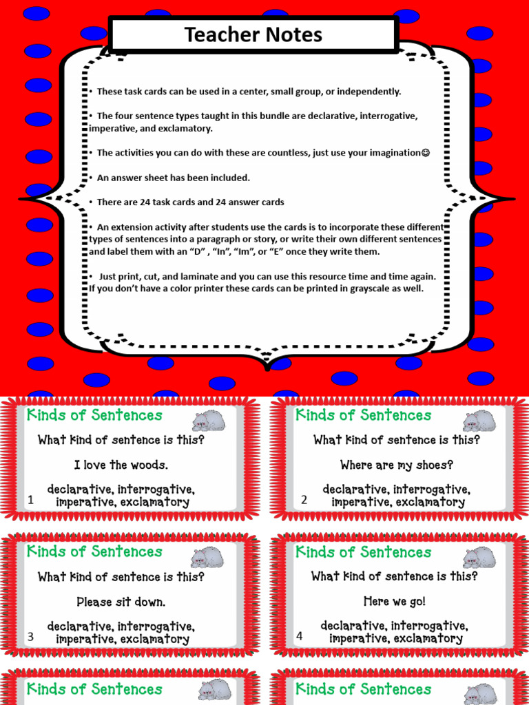 Kinds of Sentences Task Cards | PDF | Linguistics | Semantic Units