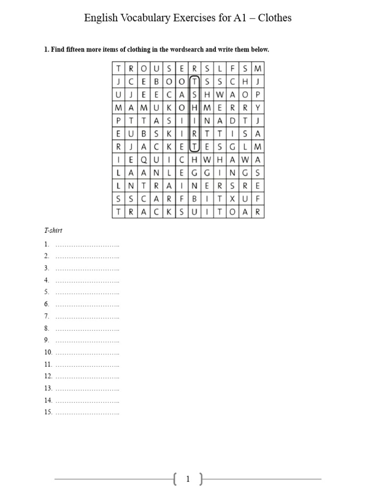 A1 Clothes Vocabulary Exercises | PDF | Clothing | Fashion