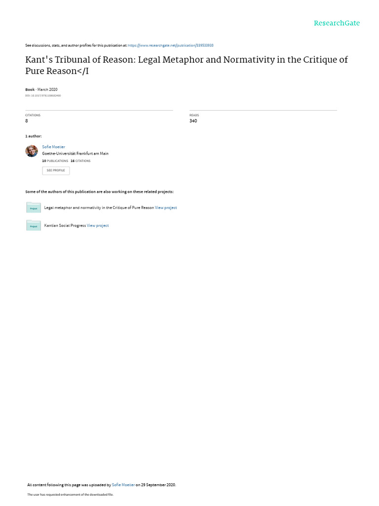 Kant's Tribunal of Reason Legal Metaphor and Normativity in The Critique of Pure Reason - Sofie ...