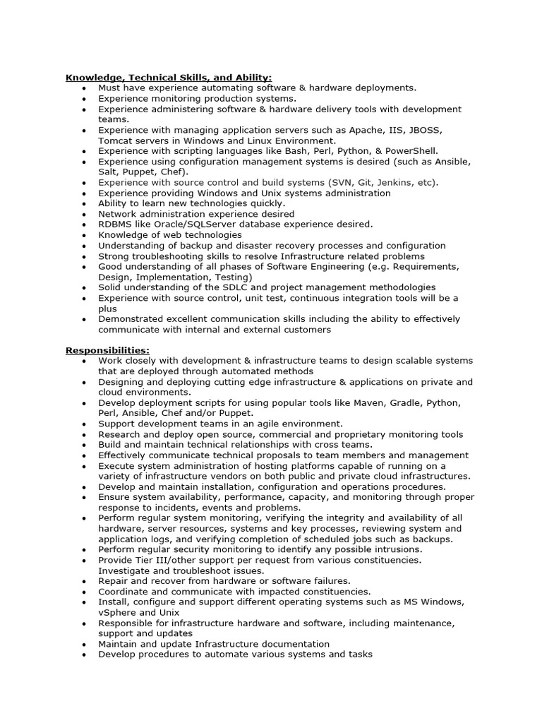 Knowledge, Technical Skills, and Ability:: Experience With Source ...