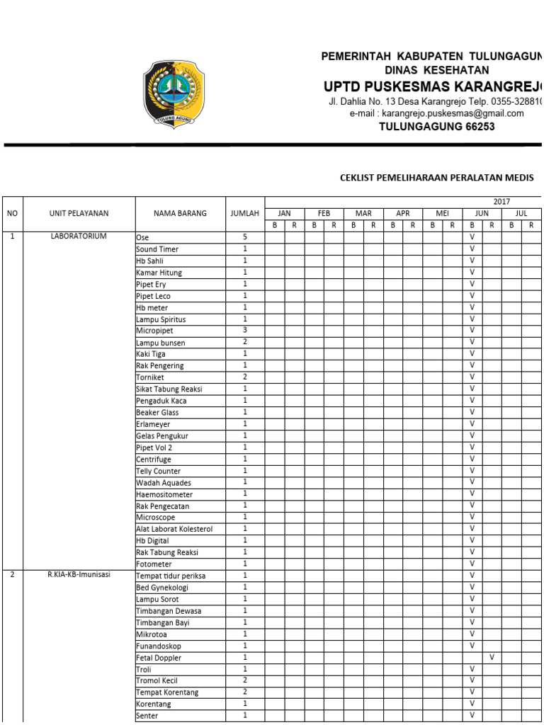 Checklist Pemeliharaan Alat Kesehatan | PDF