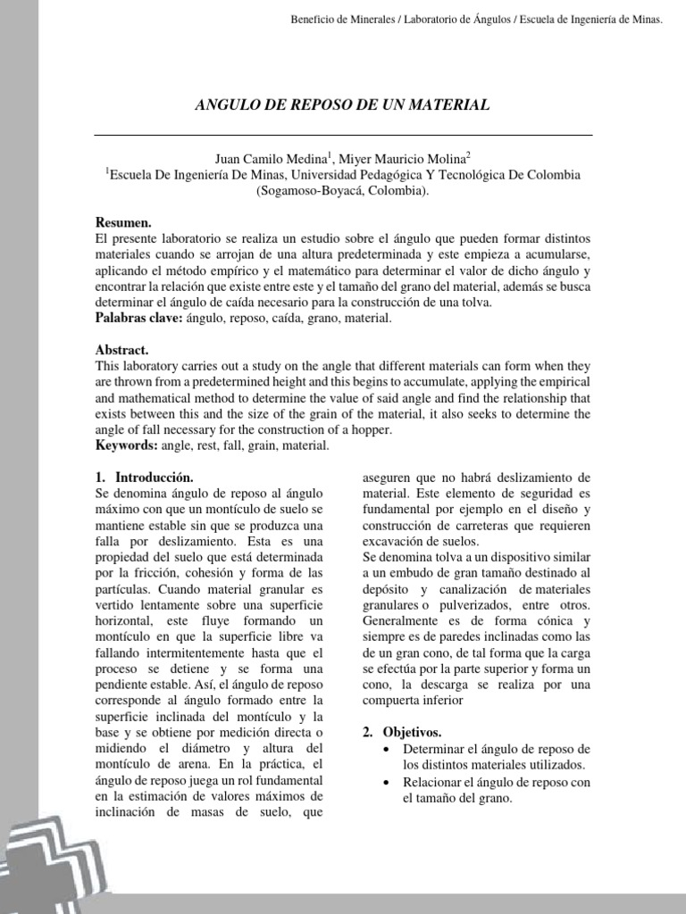 Angulo de Reposo de Un Material | PDF