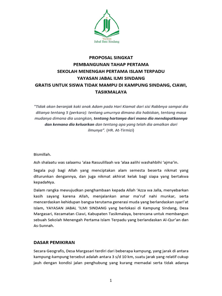 Proposal Singkat YJIS | PDF