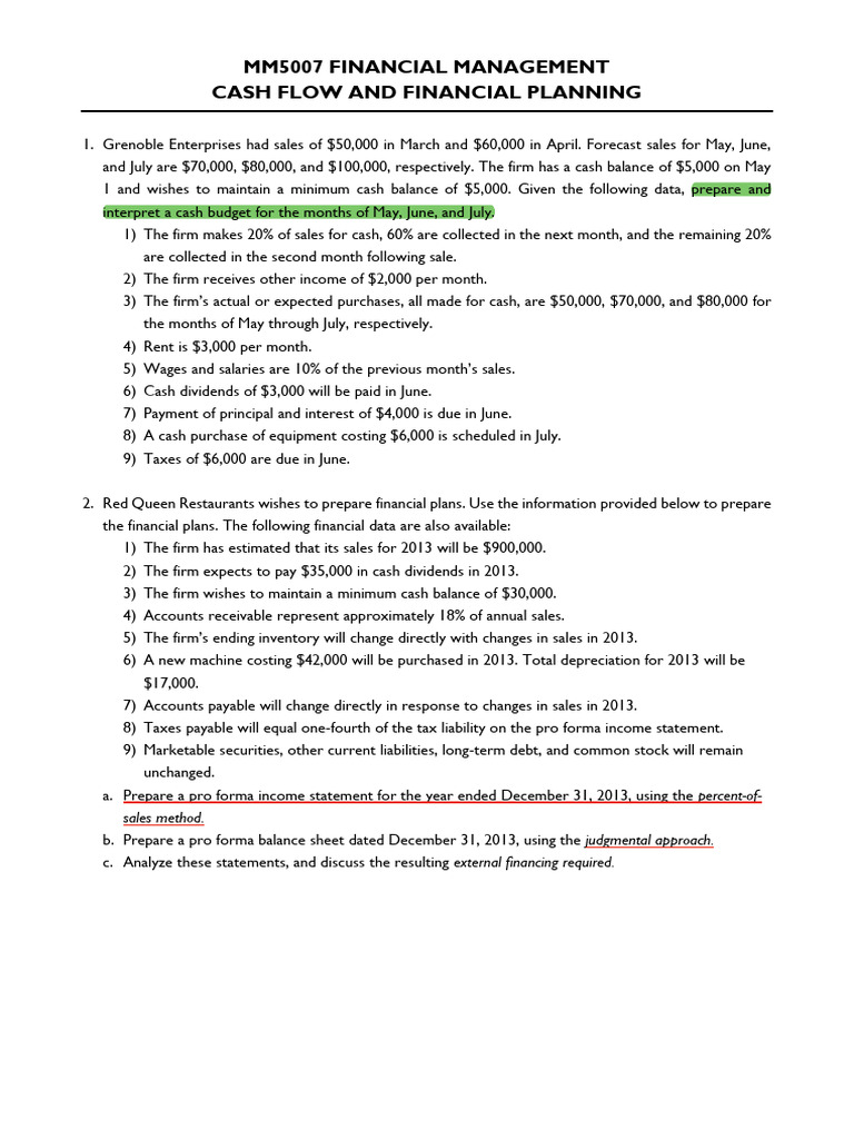 Cash Flow and Financial Planning Class Exercise | PDF | Retained ...
