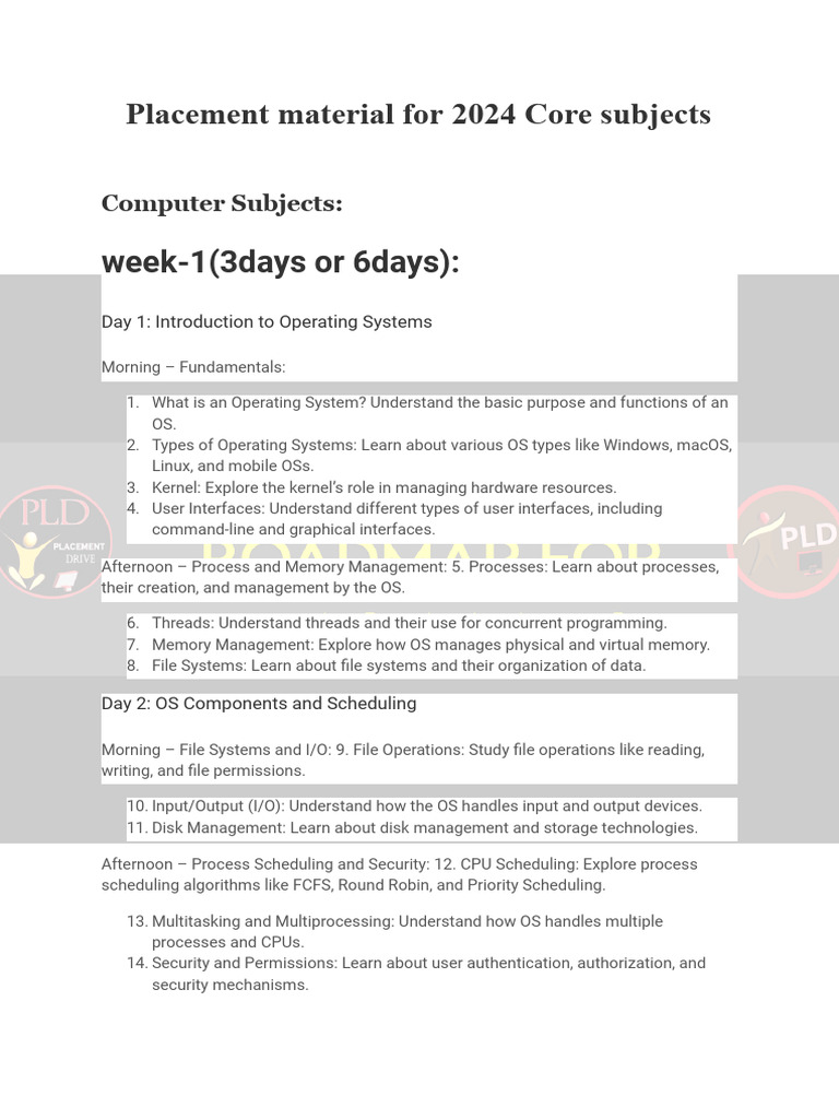 2024 Core Subjects Placement Material | PDF | Operating System ...