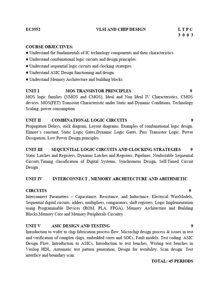 Ec3552 Vlsi and Chip Design Syllabus | PDF | Electronic Circuits | Logic Gate