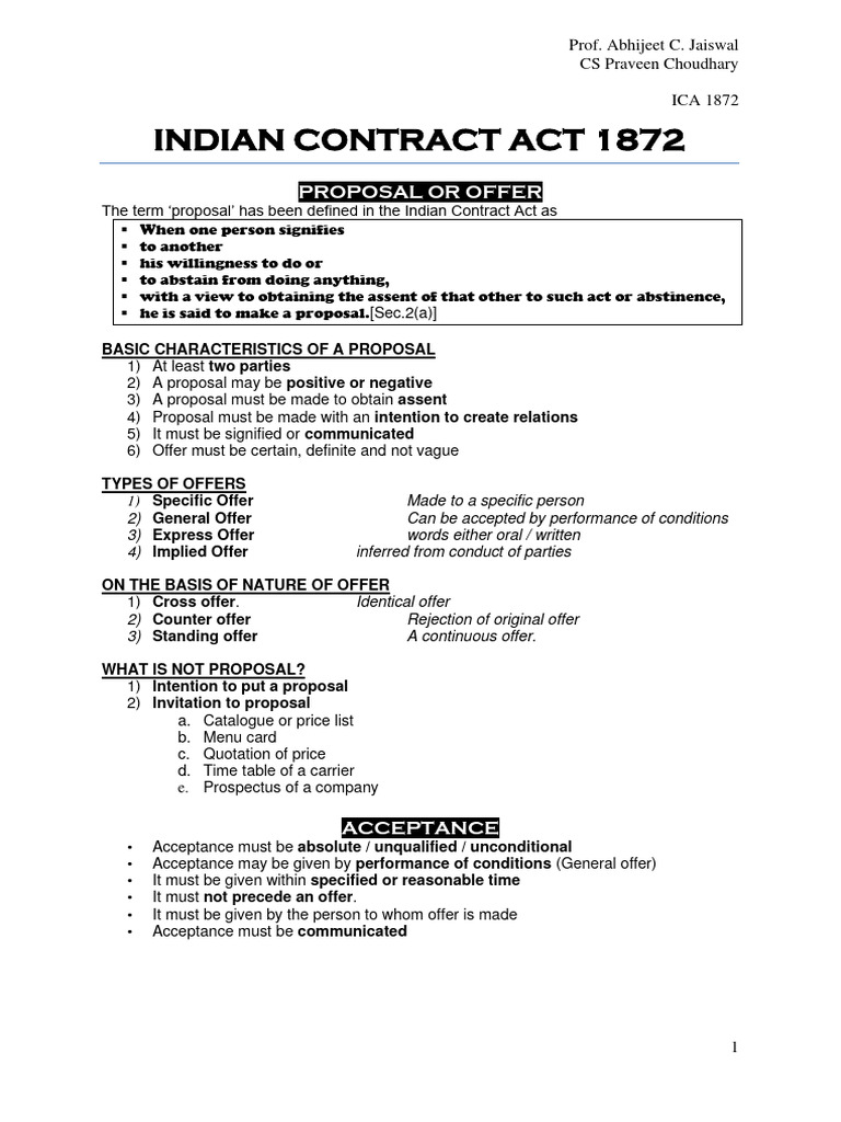 Indian Contract Act | Download Free PDF | Offer And Acceptance ...