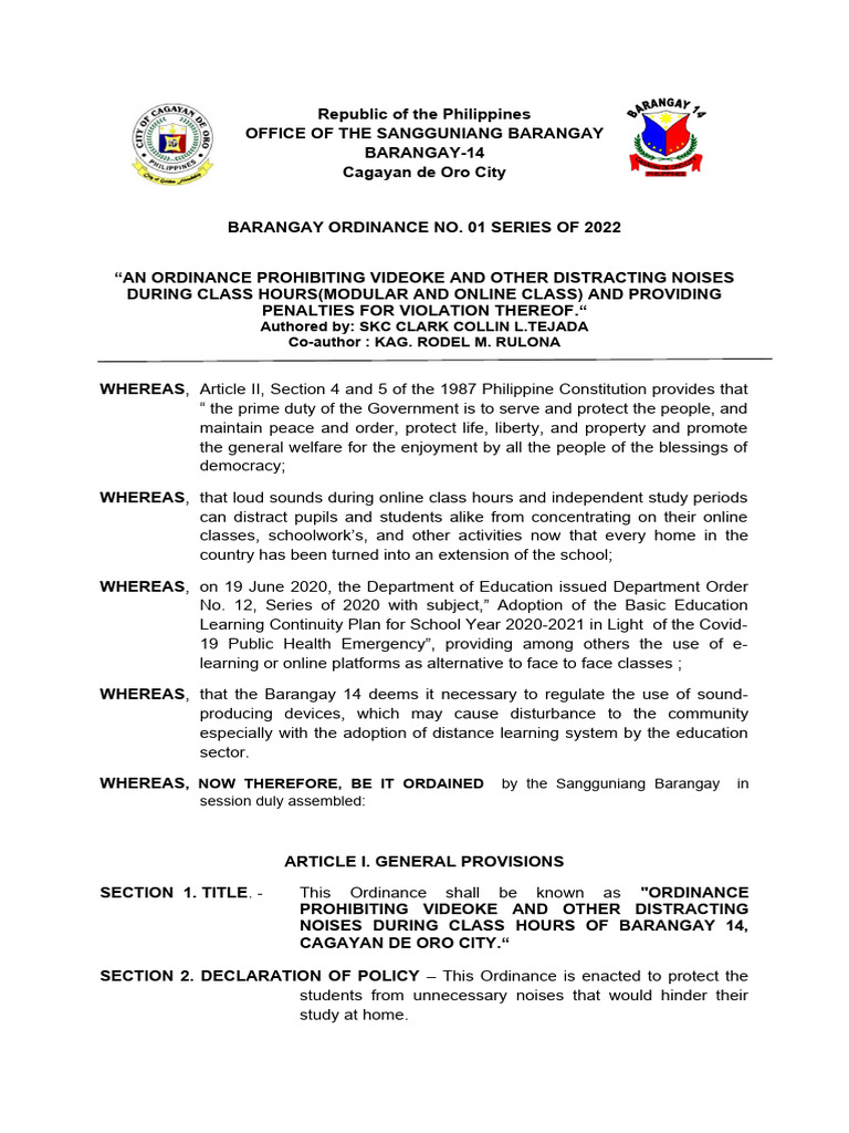 Ordinance on Videoke Noise Restrictions | PDF | Justice | Crime & Violence