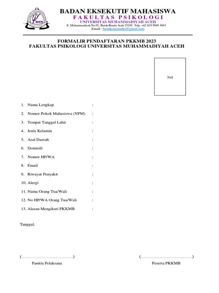 Form Pendaftaran PKKMB 2023 - 2 | PDF
