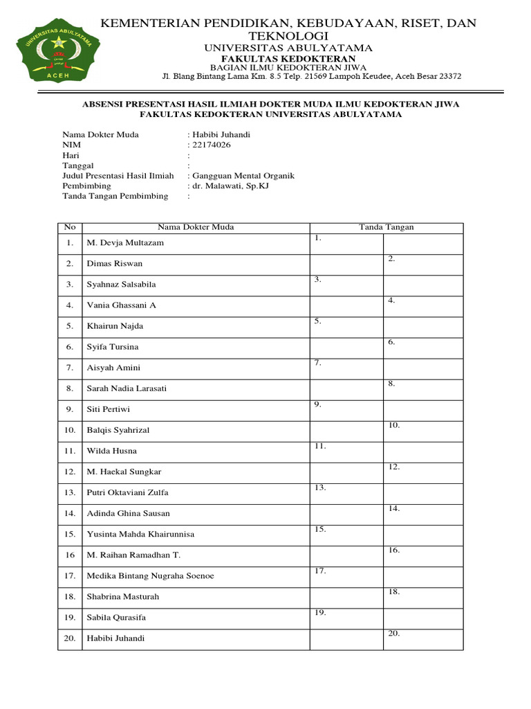 Daftar Hadir Dan Undangan Baca Referat Mutia | PDF