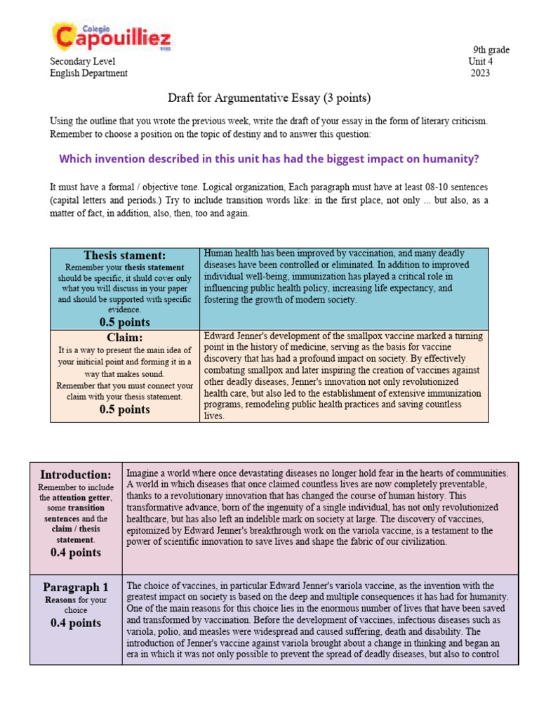 Draft For Argumentative Essay-9th FINAL | PDF | Vaccination | Vaccines