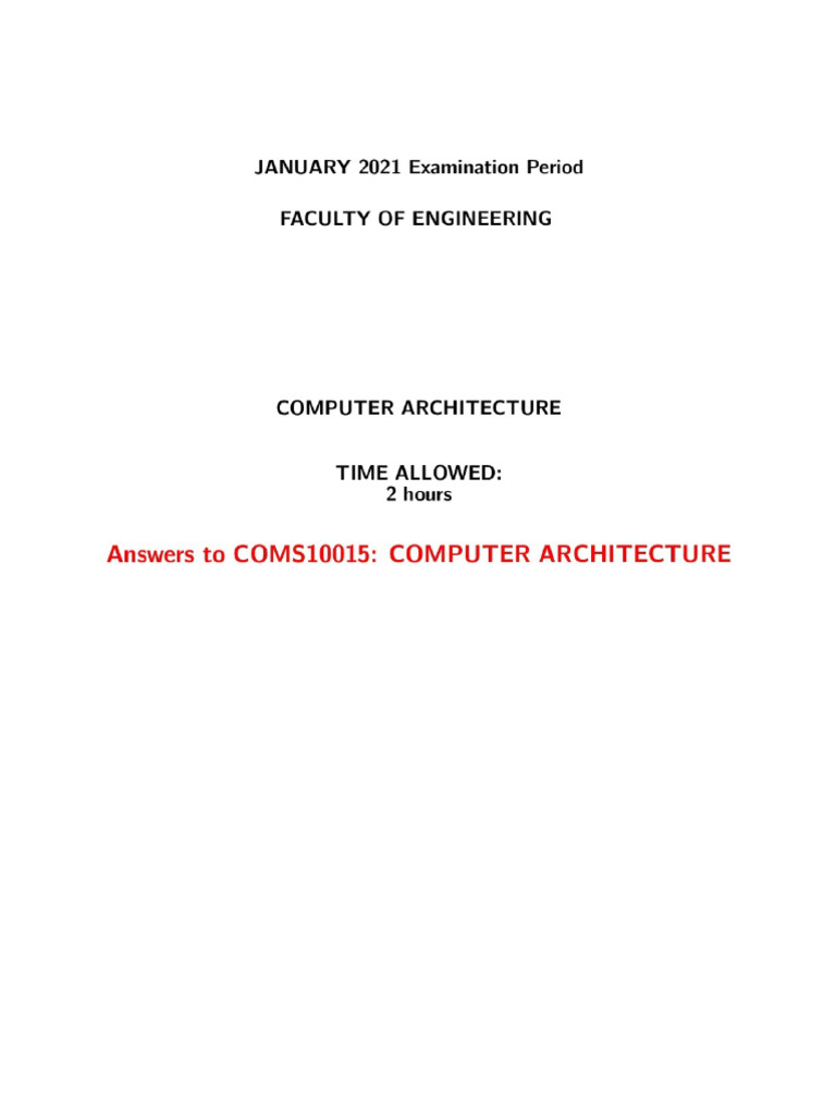 Mock Paper Computer Architecture Answers | Download Free PDF | Computing | Computer Science