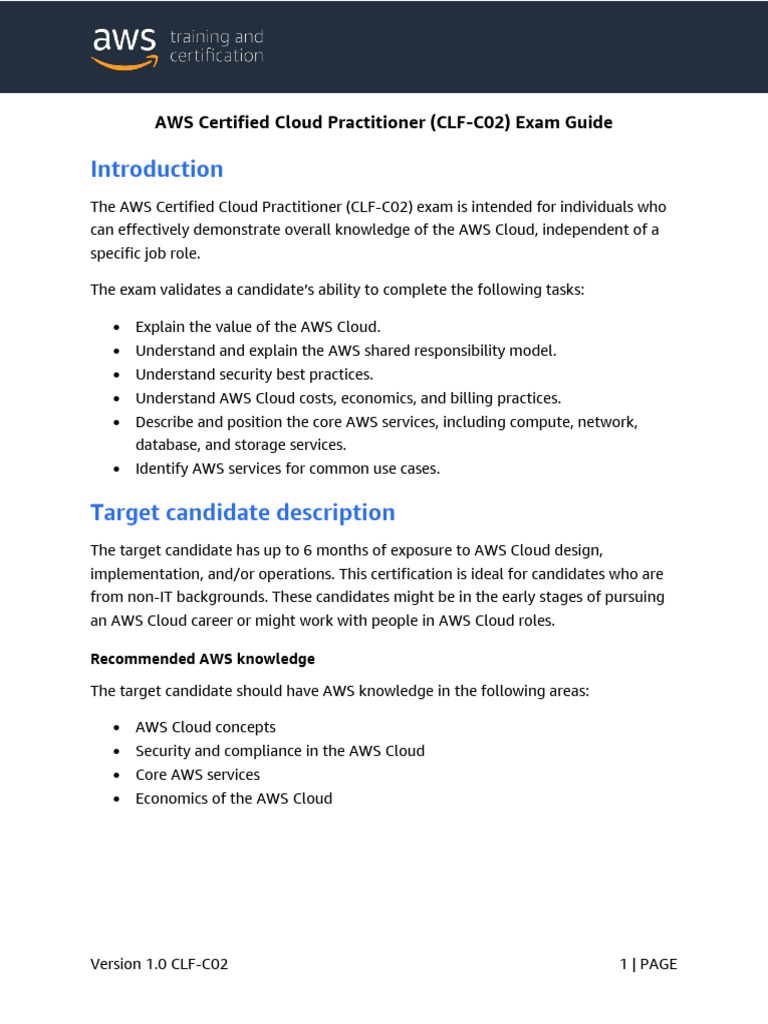 AWS Certified Cloud Practitioner - Exam Guide - C02 | PDF | Amazon Web Services | Cloud Computing