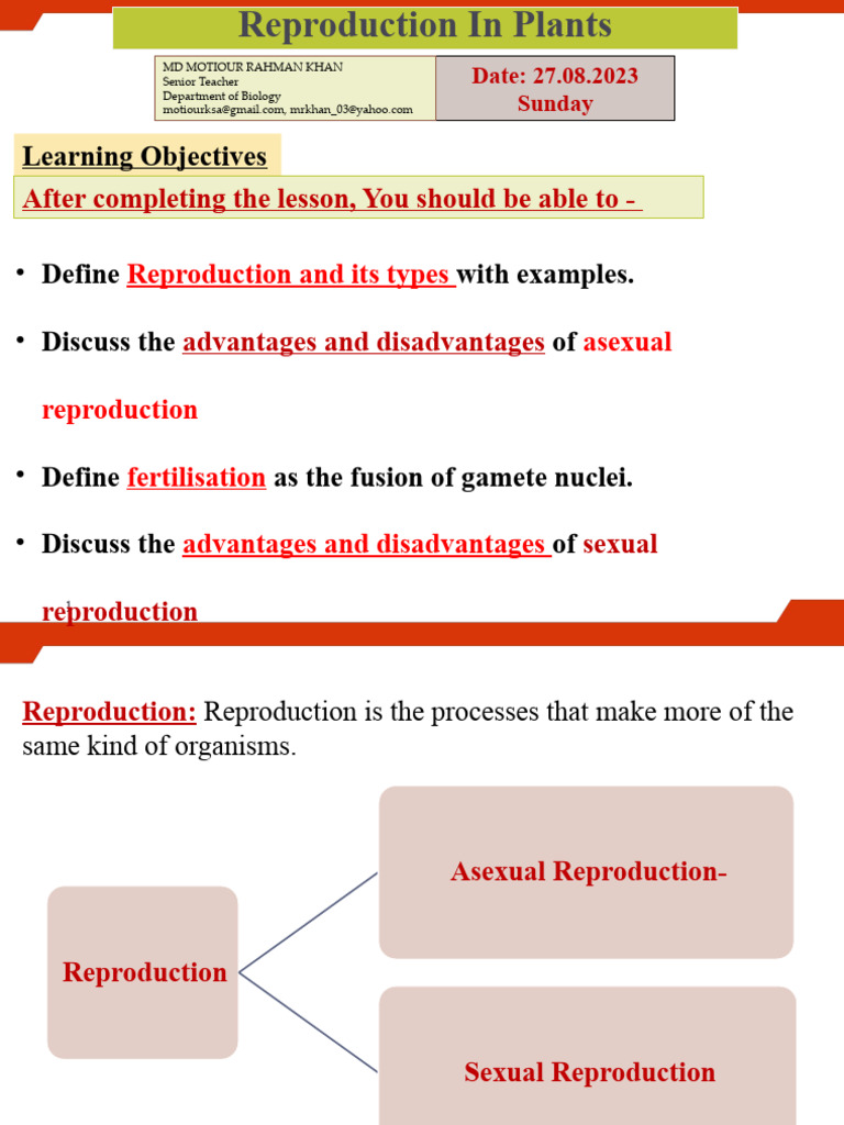 Lecture-Reproduction in Plants | PDF | Sexual Reproduction | Flowers