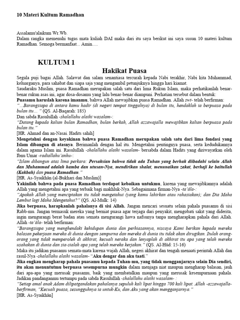 10 Materi Kultum Ramadhan | PDF