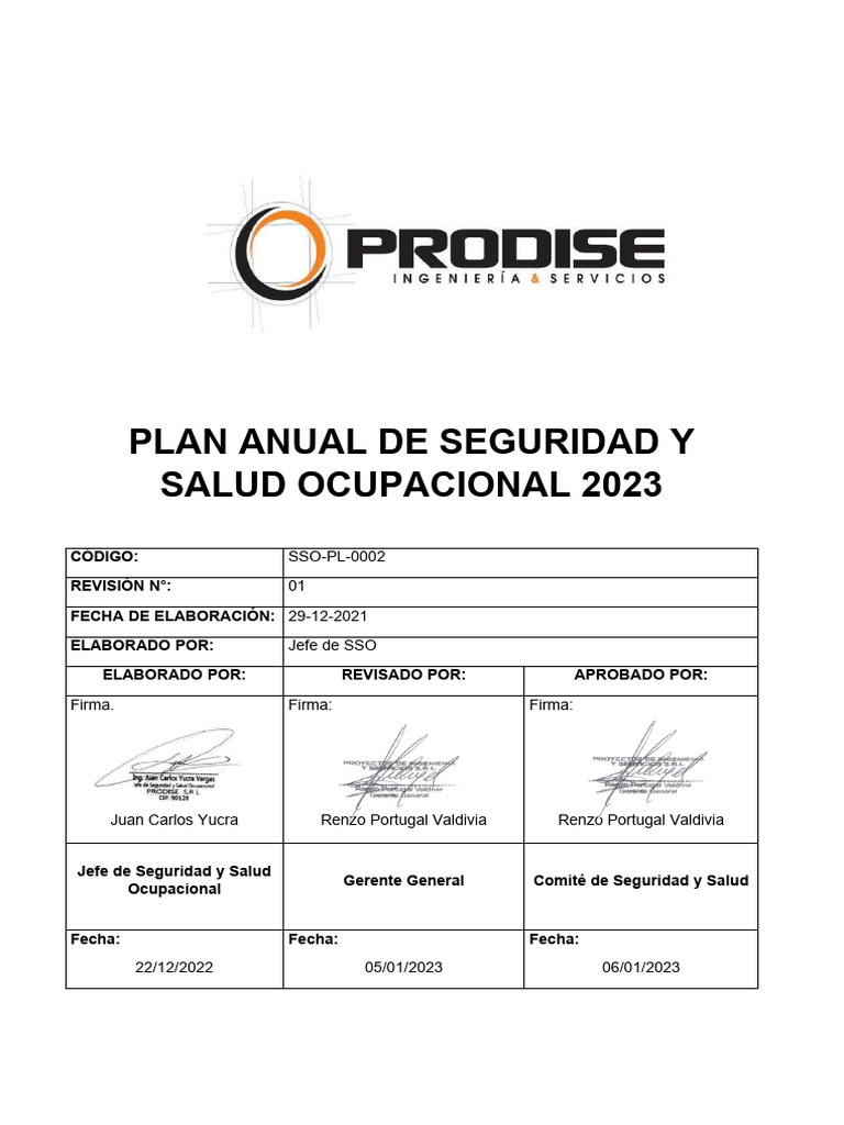 Plan SSO 2023: Seguridad y Salud Ocupacional | PDF | Seguridad y salud ocupacional | Business
