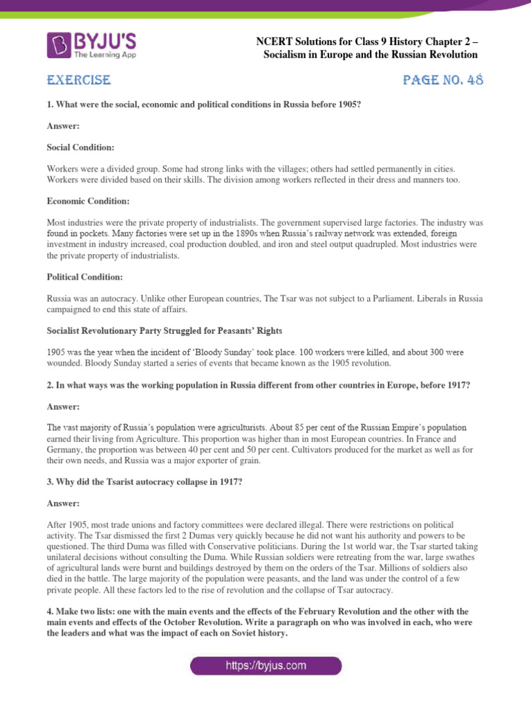 NCERT Solutions For Class 9 History Chapter 2 Socialism in Europe and ...