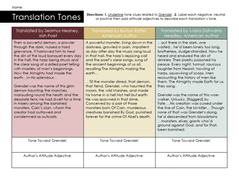 Beowulf Tone One Pager SE | PDF | English Heroic Legends | Beowulf