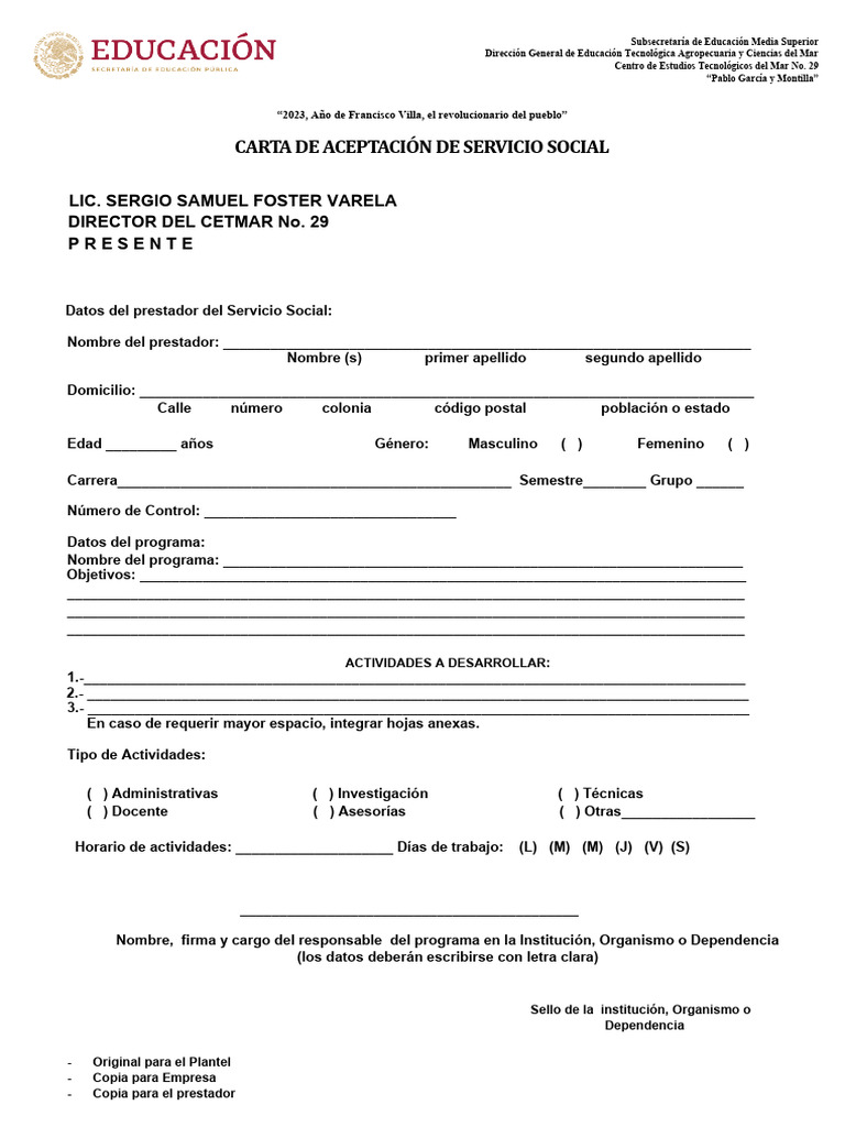 Carta de Aceptacion de Servicio Social | PDF