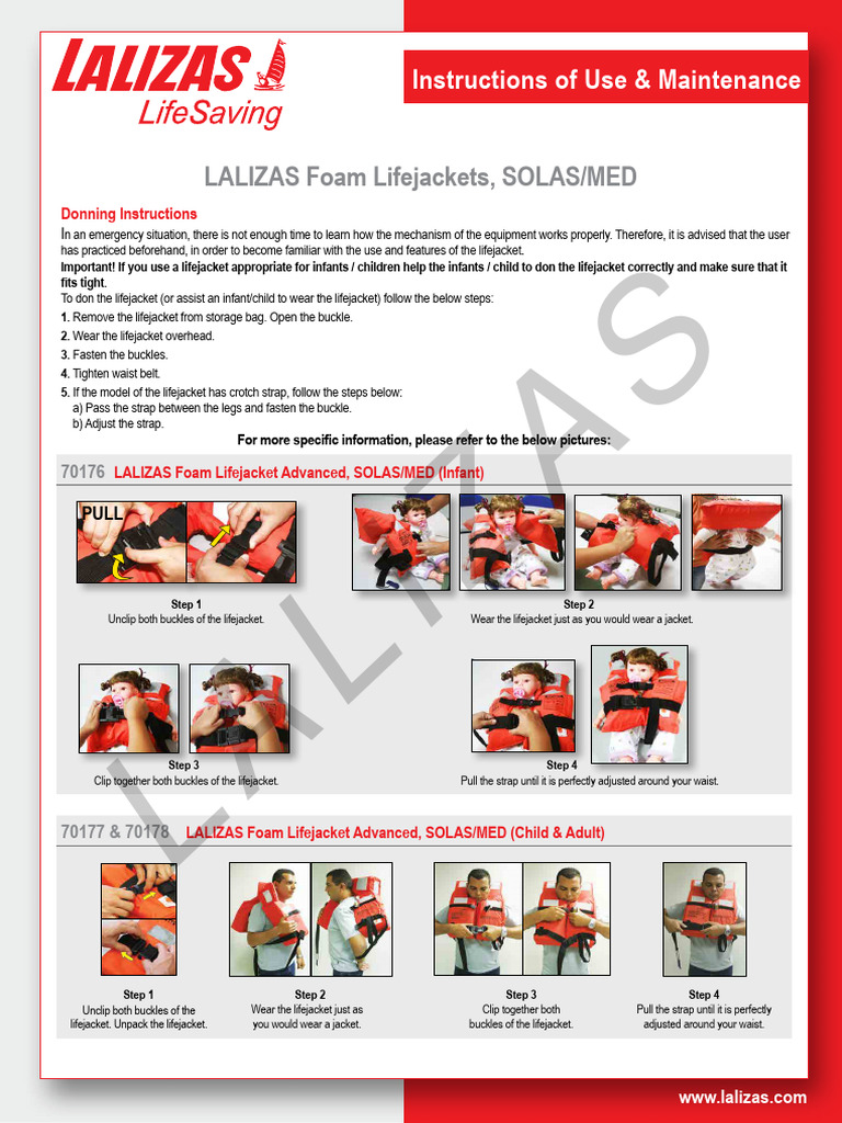 Instructions of Use Maintenance LALIZAS SOLAS-MED FOAM Lifejackets EN ...