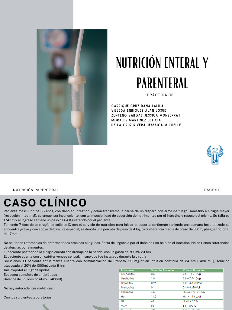 Ejemplo de caso clínico resuelto de nutrición parenteral | PDF | Anemia | Pérdida de peso