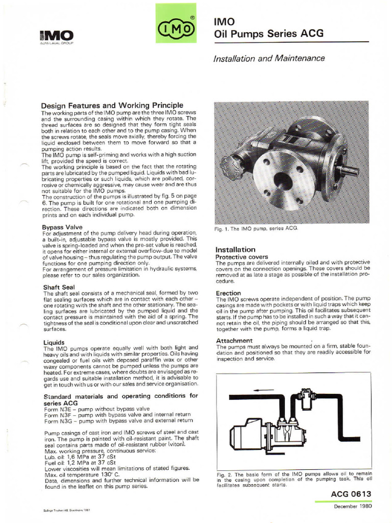 IMO ACG Oil Pumps Operation & Maintenance Manual | PDF