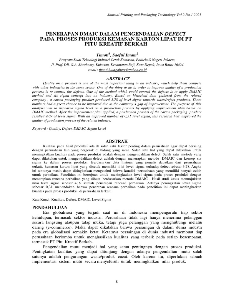 Penelitian Timoti Saeful Imam Penerapan Dmaic Dalam Pengendalian Defect ...