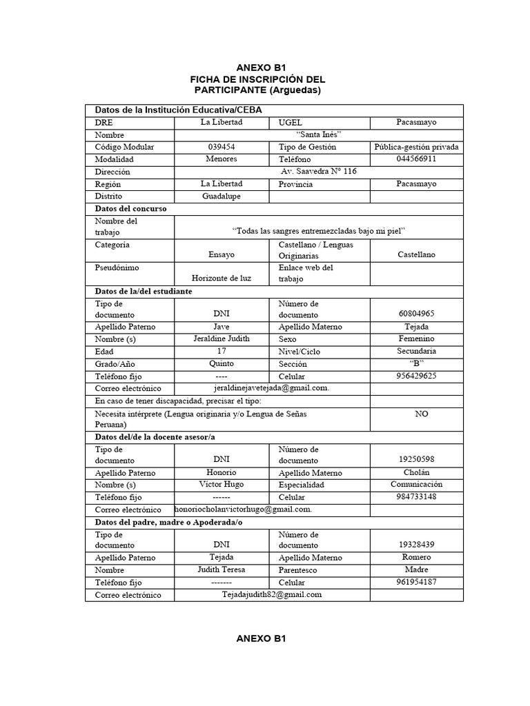 Fichas de Inscripcion Narrativa Arguedas | PDF