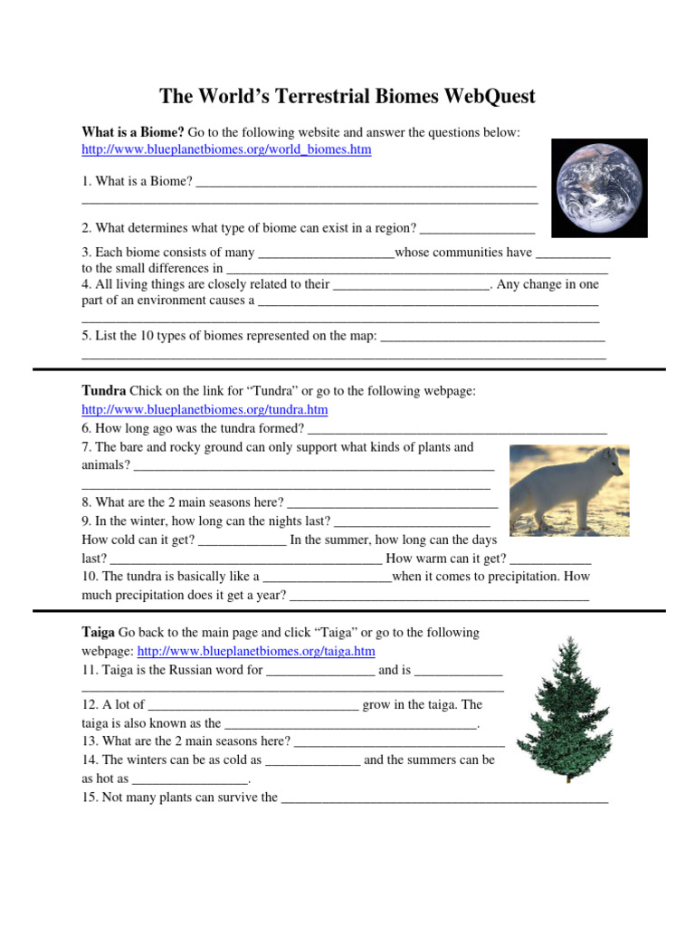 Biome Webquest Use | PDF | Grassland | Desert