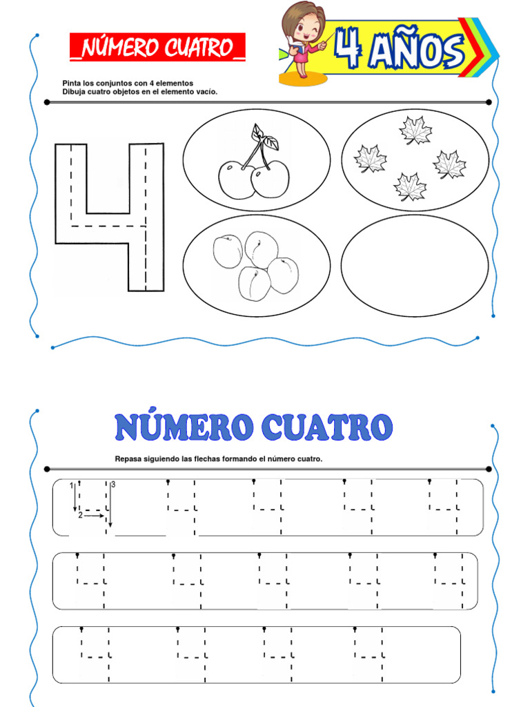 Trazos-del-Número-Cuatro-para-Niños-de-4-Años | PDF