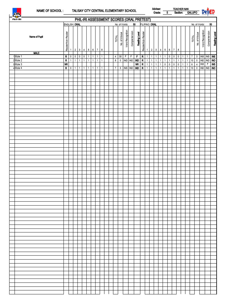 Phil-Iri Class Reading Profile | PDF | Reading Comprehension ...
