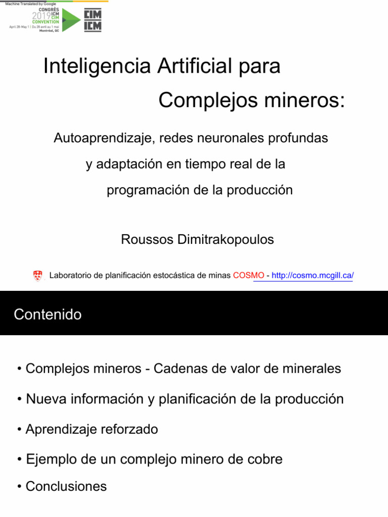 Artificial Intelligence For Mining Complexes - Roussos Dimitrakopoulos - McGill University ...