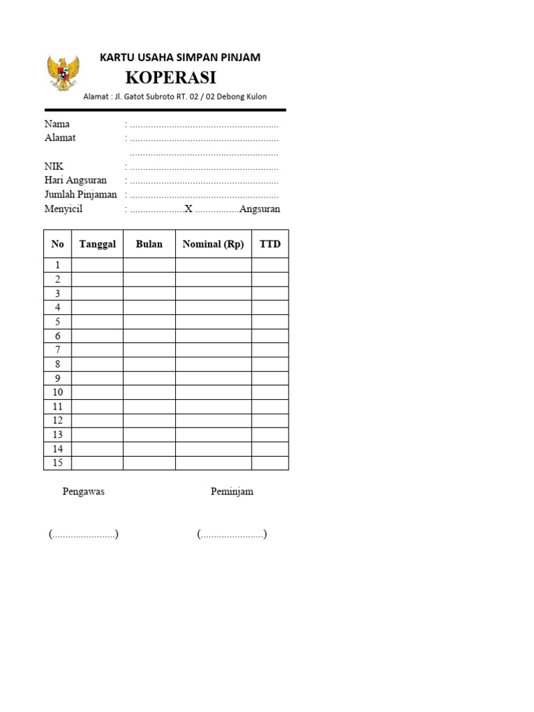Kartu Usaha Simpan Pinjam Koperasi | PDF